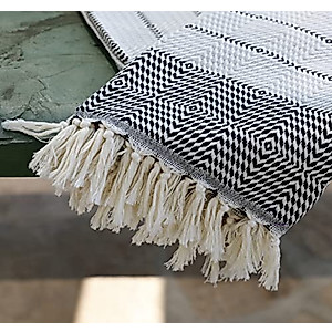 Premium Boho Throw Blanket fringe Decorative Light Weight 100% Cotton |40”x71”| for Bed Chair Couch Sofa Outdoor Farmhouse Rustic Decor Turkish Throw Evil Eye Beach Bath Spa Yoga Picnic (Black White)