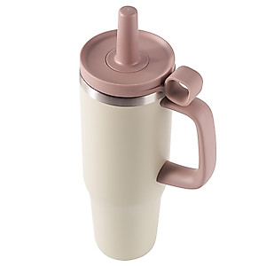 40oz Tumbler, Insulated Stainless Steel Water Bottle with Straw, Cover Cap, Leak Proof Travel Tumbler with Handle, BPA-Free, Cupholder Friendly, Gifts for Women & Men, Khaki