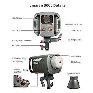 Aputure Amaran 300c Photography Lighting, 300W Full Color RGBWW, Bowens Mount Continuous LED Video Lighting, 26,580 lux @ 1m APP Control, CCT 2,500K-7,500K, Gray