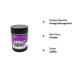 Optimum Nutrition Amino Energy - Pre Workout with Green Tea, BCAA, Amino Acids, Keto Friendly, Green Coffee Extract, Energy Powder - Concord Grape, 65 Servings (Packaging May Vary)