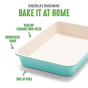 GreenLife Bakeware Healthy Ceramic Nonstick, 13" x 9" Rectangular Cake Baking Pan, PFAS-Free, Turquoise