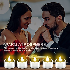 18 Pieces Solar Tea Lights LED Flameless Solar Candles Battery Flickering Solar Waterproof Tealights Candles for Holiday Wedding Party Home Decor (Warm White Light,2.3 x 2 Inch)