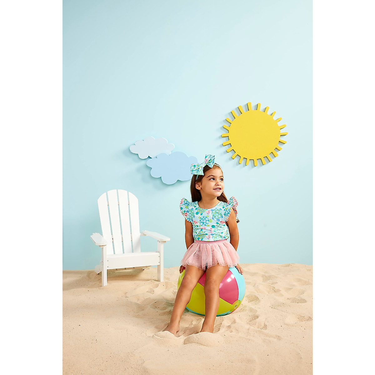 Mud Pie Girls Reversible Swimsuit & Tutu Set, Turtles/Stripes, 4T