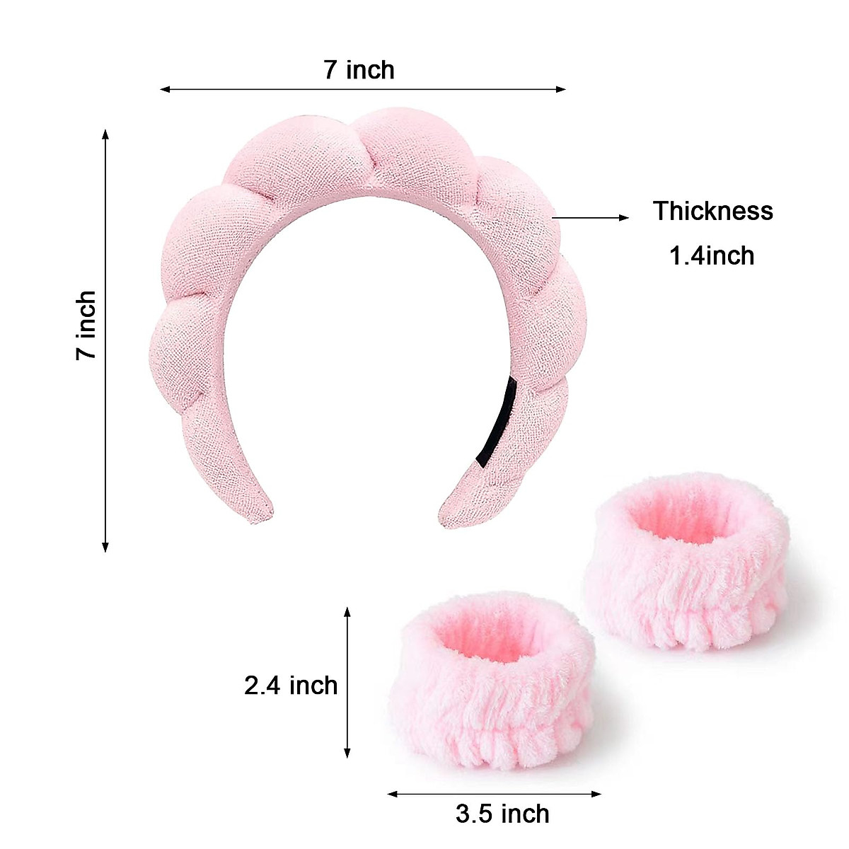 Fecawd Skincare Headbands for Women, Sponge Makeup Headband Set, Spa Headband for Washing Face Wristband Set, Puffy Headwear for Makeup Removal Hair Accessories Terry Cloth Hair Band(Pink)