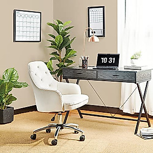 Glitzhome Velvet Fabric Gas Lift Adjustable Swivel Office Chair, Cream White