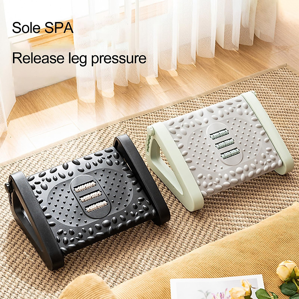 Foot Rest,Foot Rest for Under Desk,Ergonomic Rocking Foot Nursing Stool,Foot Stool with Casters Relieving Pressure for Foot Relaxation & Massage at Home & in The Office Pink