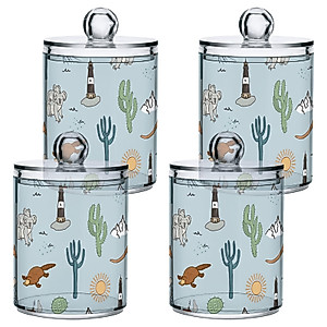Australia Kangaroo Platypus Qtip Holder Dispenser Animals Cactus Bathroom Canister Storage Organization 2 Pack Clear Plastic Apothecary Jars with Lids Vanity Makeup Organizer For Cotton Swab Ball F