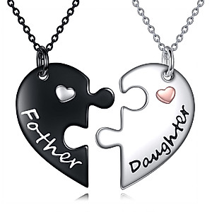 POPLYKE Heart Matching Father and Daughters Necklace for 2 Sterling Silver Father Daughter Jewelry Dad Daughter Necklace Set Birthday Gifts for Father Daddy Husband