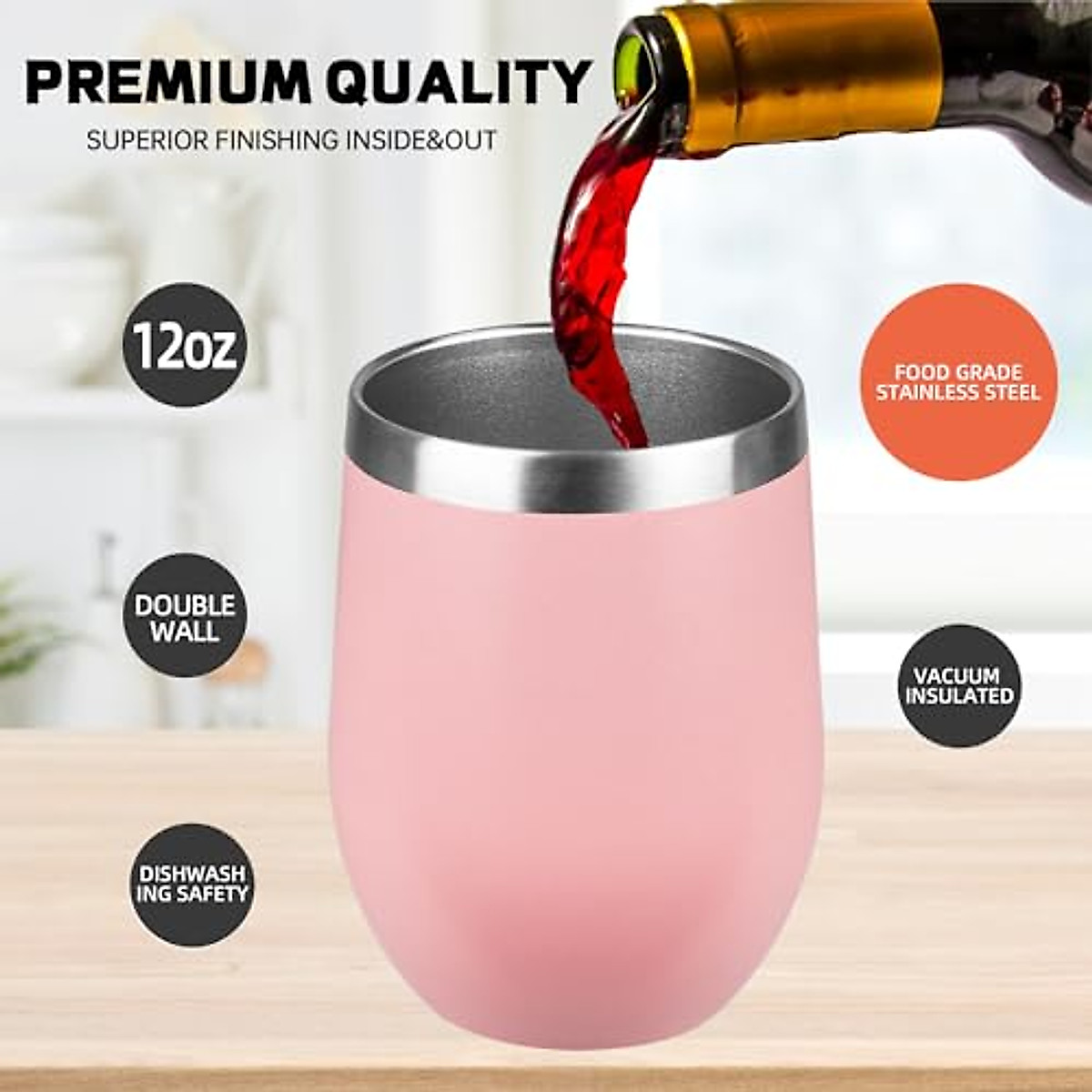 StarSpeed 12oz Wine Tumbler with lid, Stainless Steel Travel Mugs Stemless Double Wall Insulated Coffee Cup, Insulated Wine Glasses Travel Tumbler for Cold & Hot Drinks(Light Pink, 1)