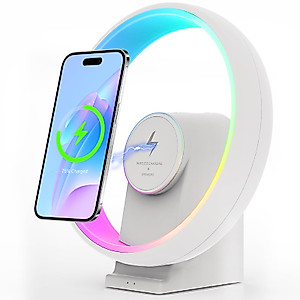 LOVME Wireless Bluetooth Speaker with RGB Light, Skywheel 15W Wireless Charger Ambient Lamp & Phone Holder, Bedside Night Light for Bedroom, Gift for Teen Kids (Battery Included)