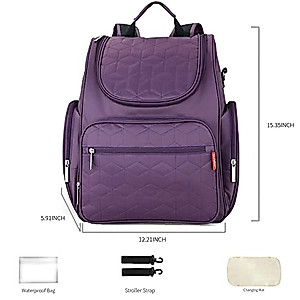 insular Diaper Bag Backpack, Multi-Function Travel Back Pack, Waterproof Changing Bag for Mom Girls, Large Capacity Baby Bag with Stroller Straps and Changing Pad, Purple