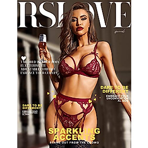 RSLOVE Women Lingerie Set Plus Size Lingerie for Women Lace Teddy Strap Babydoll Bodysuit with Garter Belts Wine Red S