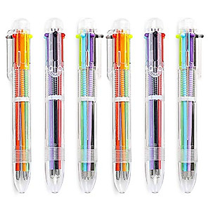 Hutou 6 Pack 0.5mm 6-in-1 Multicolor Ballpoint Pen 6 Colors Retractable Ballpoint Pens Kids Party Favors Pen (6 Pack)