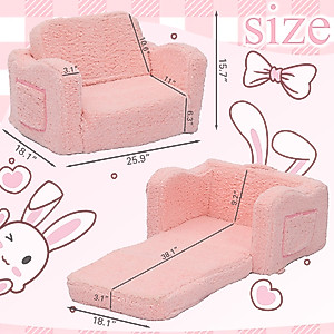 MISHAO Toddler Couch 2-in-1 Foldable Kids Sofa Couch Chair w/Removable Cover, Baby Comfy Pull Out Sofa Armchair to Lounger Sleeper Bed w/Side Pockets for Boys & Girls (Sherpa Pink)