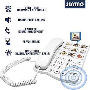 Big Button Phone for Seniors, 9 Pictured Big Buttons,Extra Loud Ringer,Wired Simple Basic Landline Telephone for Visually Impaired Old People with Large Easy Buttons, Emergency House Phones