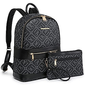 Dasein Womens Backpack Purse Casual Travel School Daypack with Matching Wristlet 2Pcs Set (DS-Black)