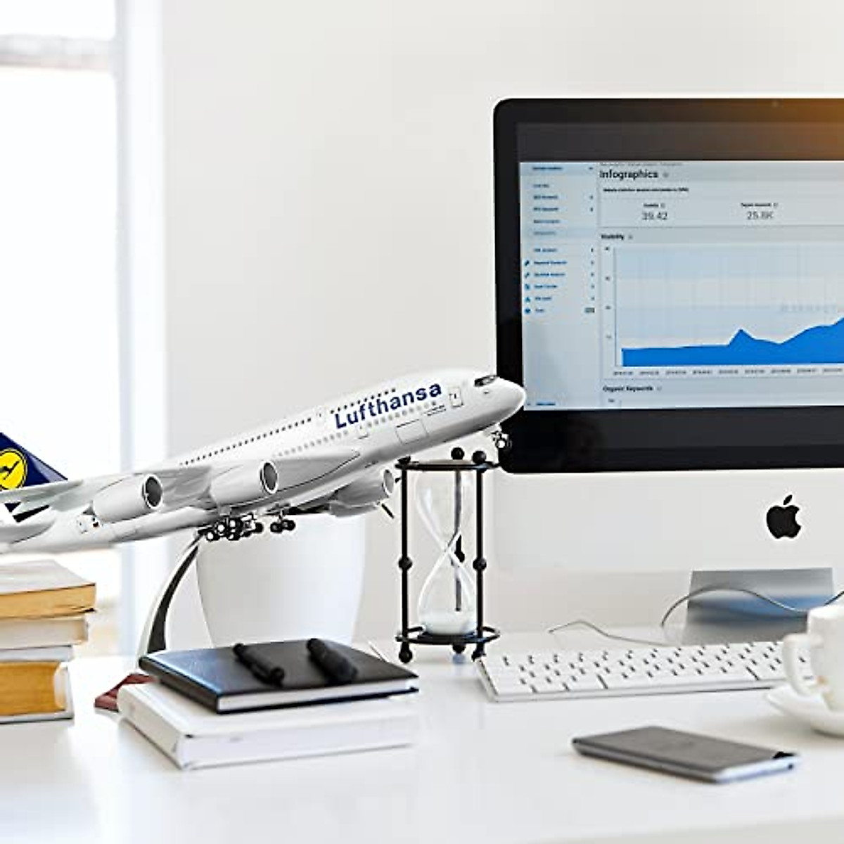 Lose Fun Park 1:160 Scale Large Model Airplane Lufthansa 380 Plane Models Diecast Airplanes with LED Light for Collection or Gift