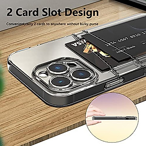 Restoo for iPhone 14 Pro Max Case + 2 Pack Tempered Glass Screen Protector, Clear Case with Card Holder Camera Lens Protection Protective Phone Cover for iPhone 14 Pro Max 6.7 Inch-Clear