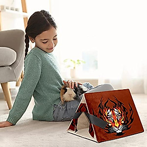 Y-DSIWX Guinea Pig House Bed, Rabbit Large Hideout, Small Animals Nest Hamster Cage Habitats Red Animal Tiger Face