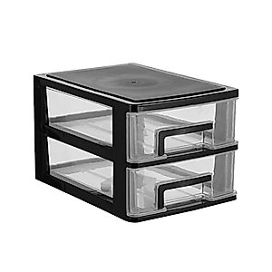 VILLCASE Double Layer Storage Box, Plastic Drawer Type Closet Storage Cabinet Storage Rack Organizer Furniture (Black and Transparent)