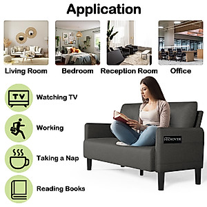 56" Small Sofa Couch for Living Room, Linen Fabric Modern Loveseat with USB, Mid-century Upholstered Tufted Mini 2-Seater Love Seats Sofa Comfy Couch for Small Space, Bedroom, Office, Apartment, Dorm