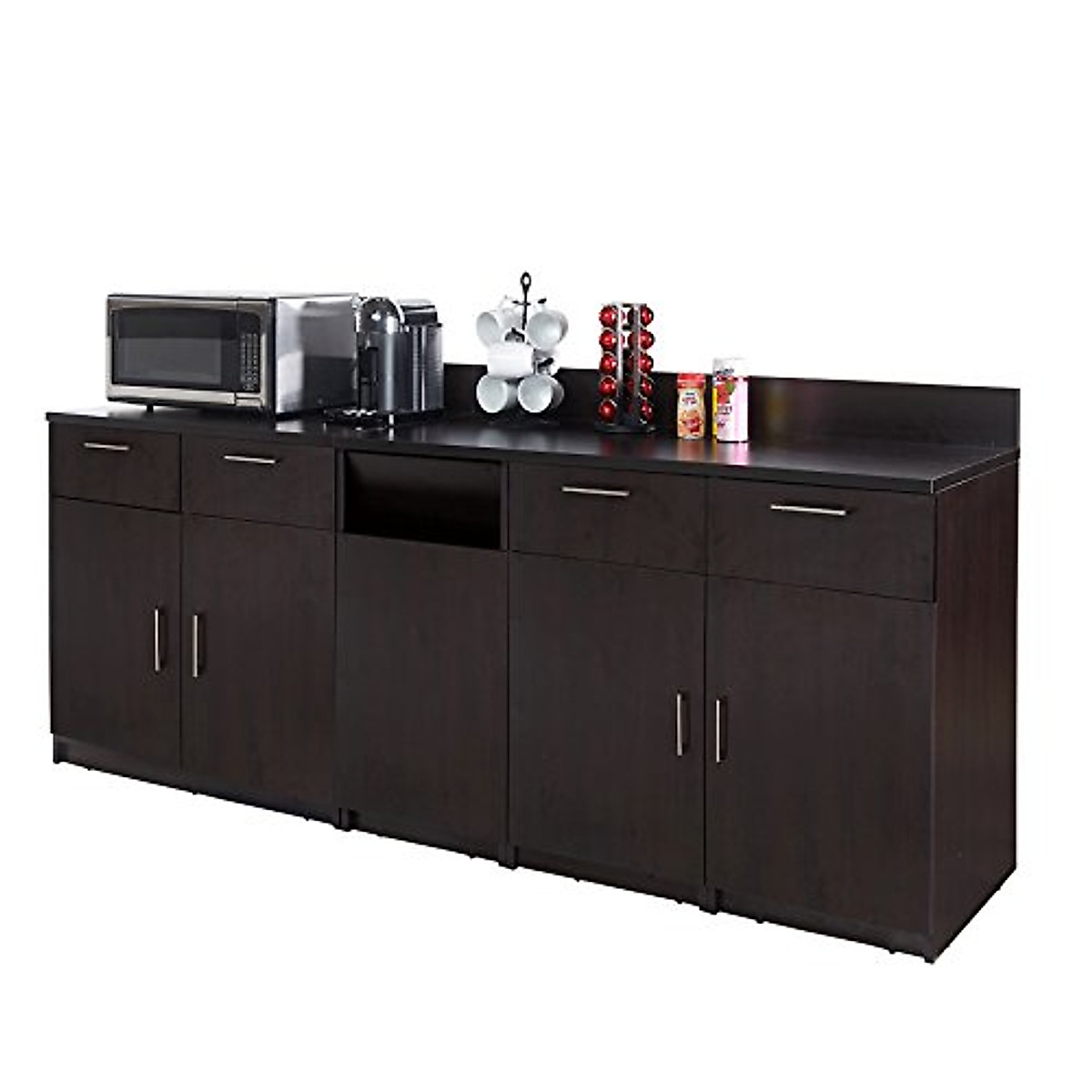 BREAKtime Buffet Sideboard Kitchen Break Room Lunch Coffee Kitchenette Model 8007 3 pc Espresso – Factory Assembled (Furniture Items Purchase ONLY)