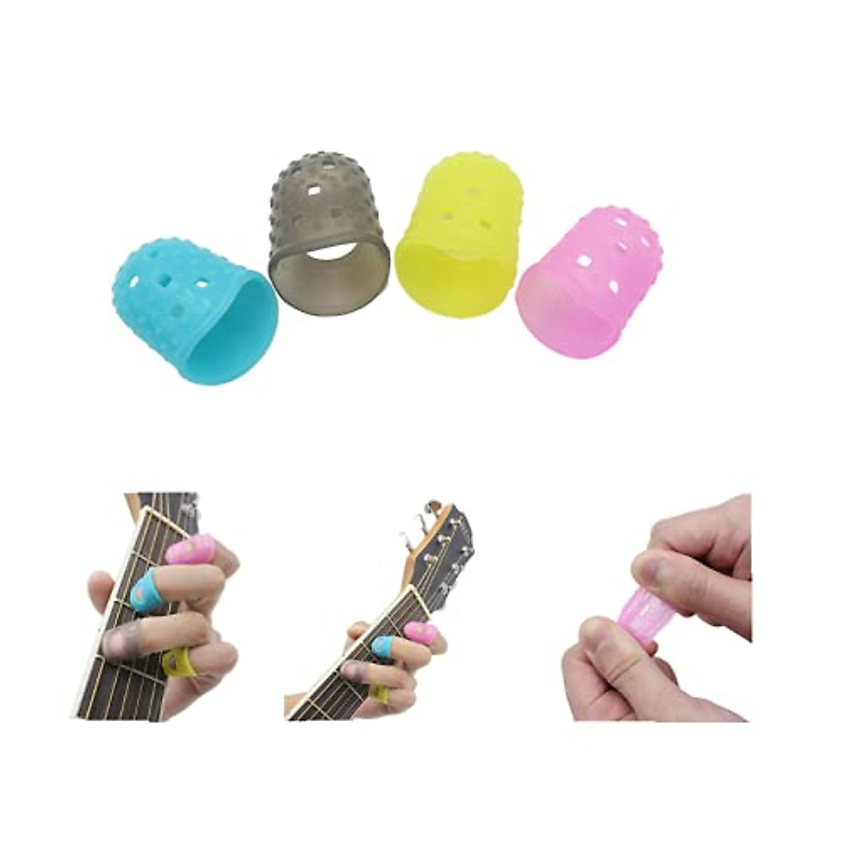 JQYXSS 40PCSGuitar Fingertip Protectors in 5 Sizes, Silicone Fingertip Guard Guitar Fingerstall, for Beginner Playing Ukulele Electric Guitar,Sewing and Embroidery