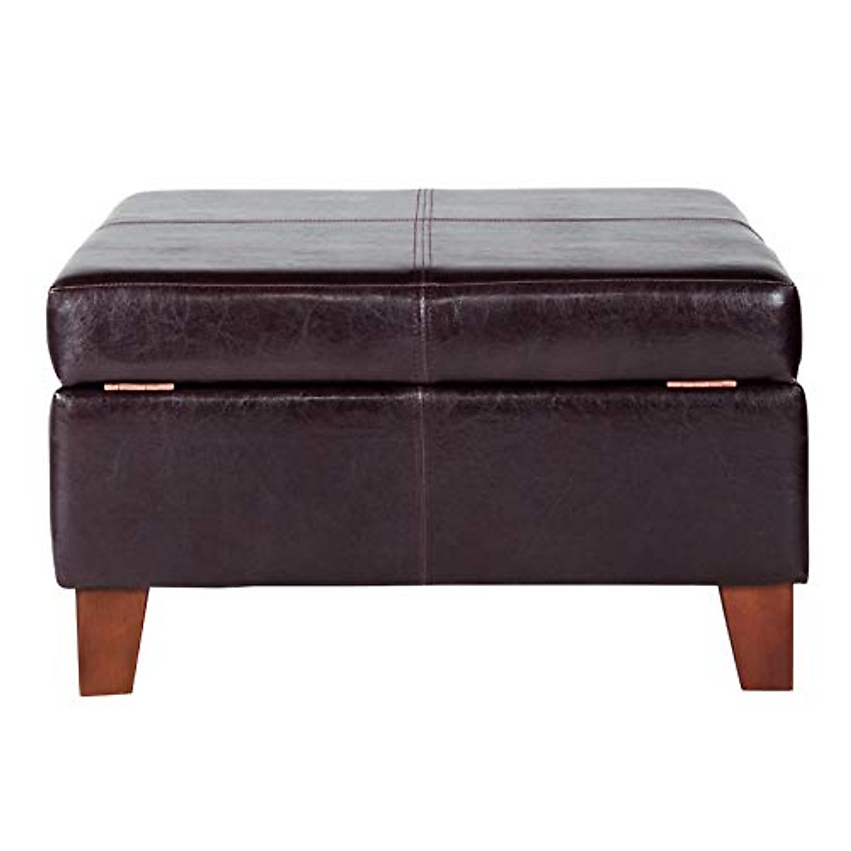 Homepop Home Decor |K2380-E155 | Luxury Large Faux Leather Square Storage Ottoman | Ottoman with Storage for Living Room & Bedroom, Distressed Brown