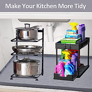 Under Sink Mat, Under Sink Liner 34" x 22" for Kitchen fit 36" Cabinet, under sink mats for kitchen waterproof for Drips Leaks Spills, Kitchen Cabinet Protector Silicone Mat for Under Sink Organizer