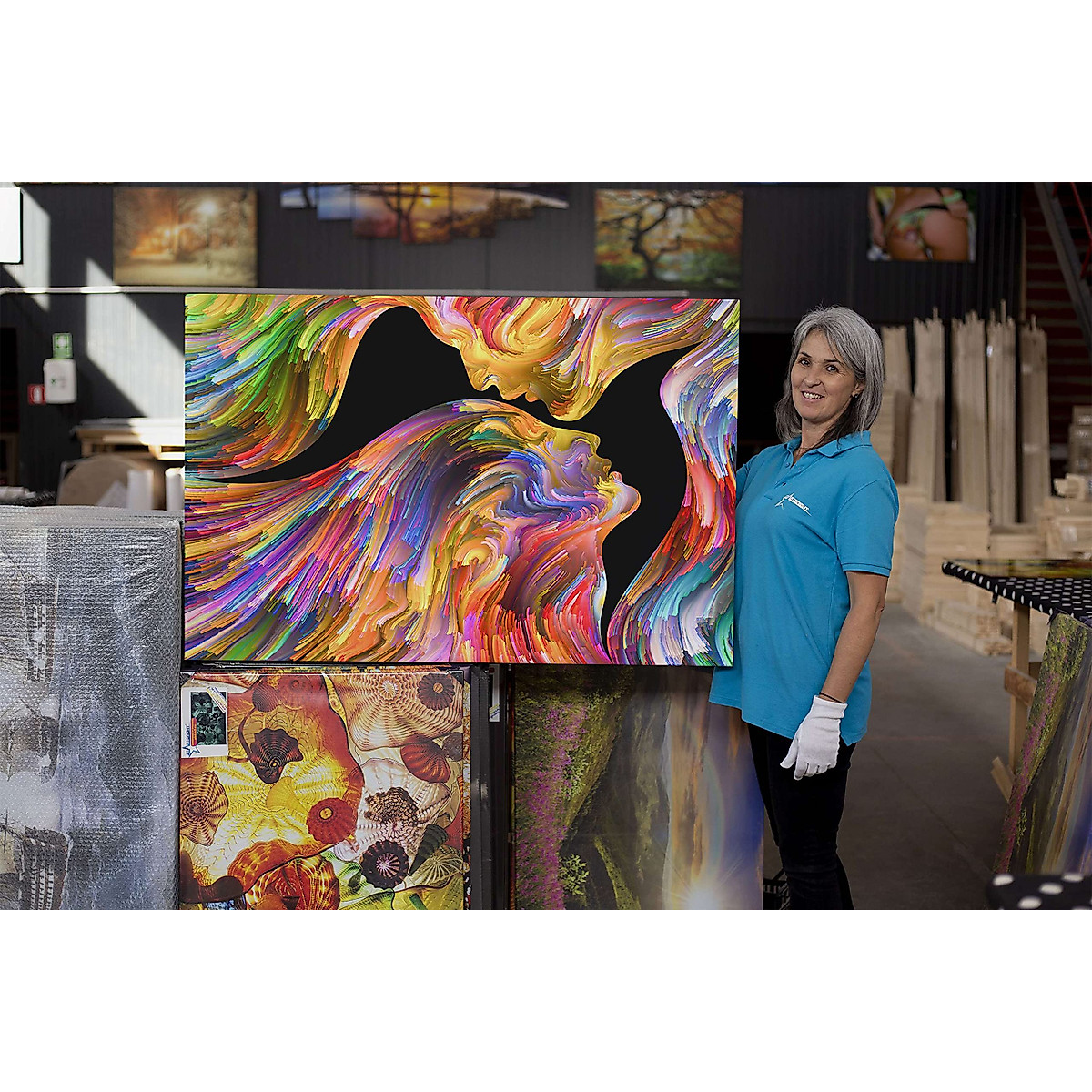 Startonight Canvas Wall Art Abstract - Kissing in Eternity, Multicolored Painting - Large Artwork Print for Living Room 32" x 48"