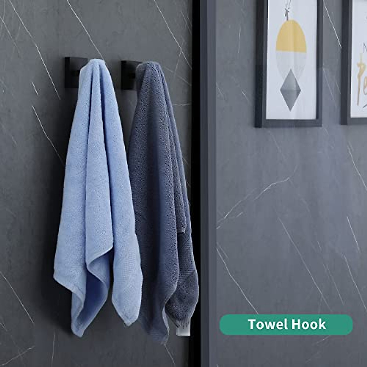 Taucent Bath Towel Hook, Matte Black Robe Hook for Bathroom Wall Mounted Heavy Duty Hook 304 Stainless Steel Robe Hooks for Bathroom Kitchen(2 Pack)