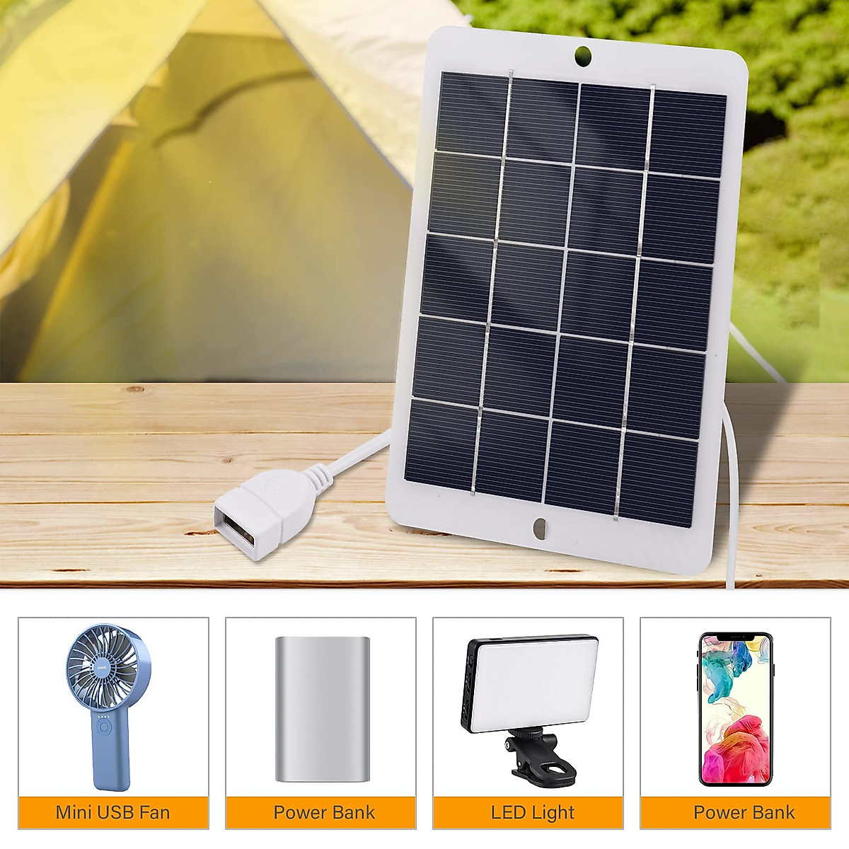 Solar Panel, Decdeal 3W 5V Portable Solar Charger Waterproof Solar Panel Charger for Camping with USB Interface for Charging Mobile Phones Mini Fans LED Light