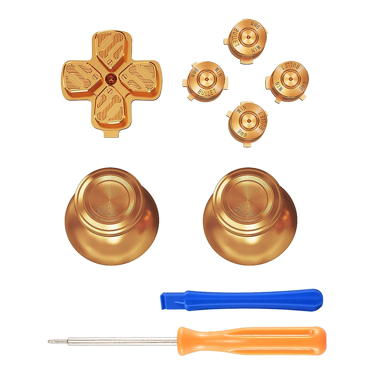 eXtremeRate Gold Metal Thumbsticks Dpad ABXY Buttons for PS5 Controller, Custom Replacement Aluminum Analog Thumbsticks & Action Buttons & Direction Keys for PS5 Controller - Controller NOT Included