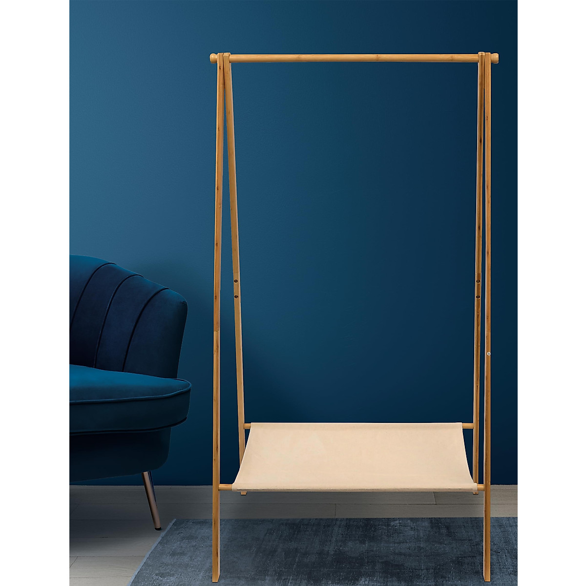 RoyalHouse Bamboo Garment Rack with Bottom Fabric Storage Shelf, Clothing Rack for Laundry, Guest Room, Bedroom, Home Organization