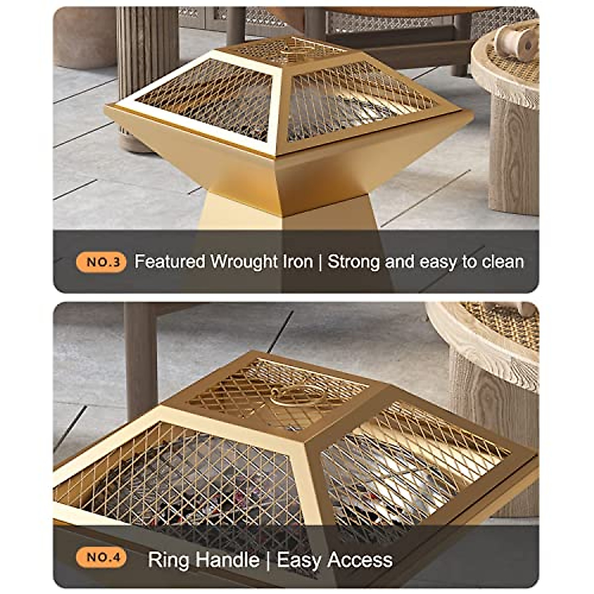 MCNUSS Fire Pit for Garden, 20 Inch Wood Burning Bonfire Firebowl Outdoor Portable Steel Firepit, with Ring Handle Flame Retardant Mesh Cover,Black