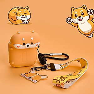 Cute AirPod Case with Lanyard Keychain Protective Soft Silicone Funny Corgi Cover Compatiable with AirPods 1st & 2nd Generation Case
