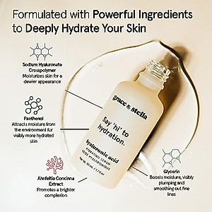 grace & stella Award Winning Hyaluronic Acid Serum (50ml/1.7 fl oz) Hyaluronic Acid Serum for Face - Acido Hialuronico Face Serum for Women - Hydrating Serum Remove Fine Lines, Wrinkles - Anti Aging