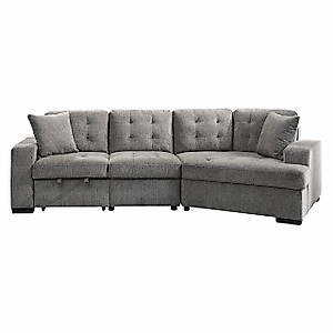Lexicon Mid Century Modern 2-Piece Sectional Sofa with Pull-Out Ottoman, Chenille Fabric Convertible Sectional Couch Lounge Sofa with Cuddler for Living Room, Bedroom, Office, Apartment, Gray