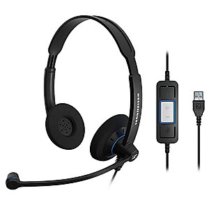 Sennheiser SC 60 USB CTRL (504549) - Double-Sided Business Headset | For Unified Communications | with HD Sound, Noise-Cancelling Microphone, & USB Connector (Black)