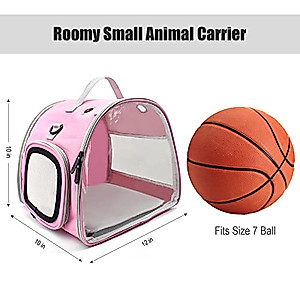 Small Animal Carrier Bag, Upgraded Portable Guinea Pig Carriers, Transparent Hamster Carrying Case, Reptile Rat Rabbit Bearded Dragon Hedgehog Carrier Bag for Travel, Hiking, Walking, Outdoor (Pink)