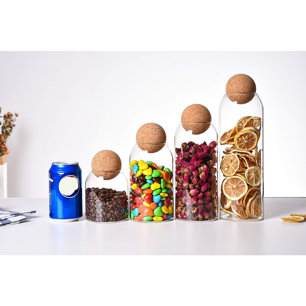 550ML/18Oz round cork glass bottle sealed jar nut storage jar coffee bean jar round transparent