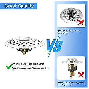 FALALA Universal Bathtub Stopper with Drain Hair Catcher, Upgraded Tub Stopper with Dual Filtration Design, Pop Up Bathtub Drain Plug for 1.6"-2.0" Drain Hole