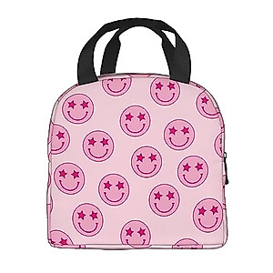 Eleploi Pink Smile Face Insulated Lunch Bag - Chic & Practical, Lunch Box For Office, Picnics, Outdoor Adventures