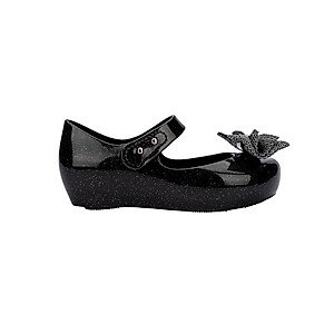 Mini Melissa Ultragirl Sweet IX Mary Jane Flats for Babies & Toddlers - Comfortable & Cute Peep Toe Jelly Flat Shoes with Clear Sparkly Upper, Pink Glitter/Beige, 9