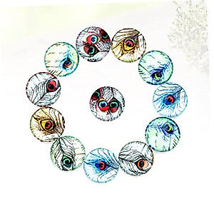 VILLCASE 1 20pcs Peacock Necklace Bracelets Beads Glass Tray Peacock Cabochons Patch Bracelets Making Beads Pendant Tray Patch Gemstone Paste DIY Jewelry Material Glass Flower Pattern Patch