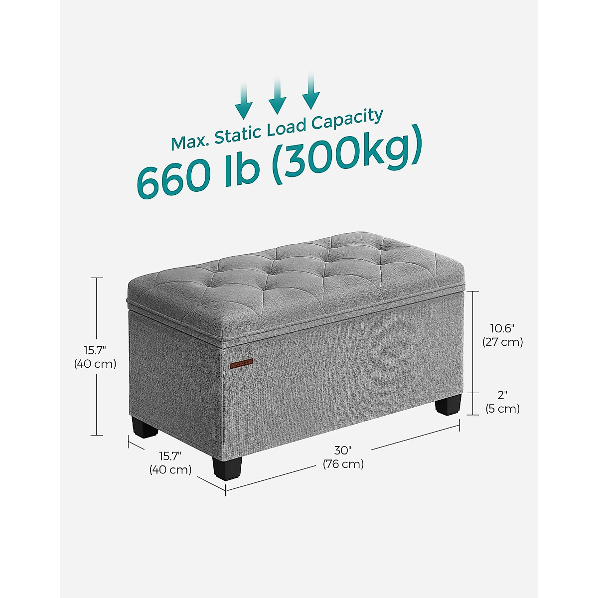 SONGMICS Storage Ottoman Bench, Bench with Storage, for Entryway, Bedroom, Living Room, Light Gray ULSF068G02