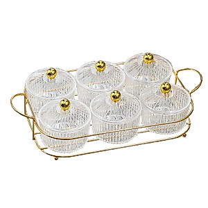Light Luxury Nut and Candy Serving Tray Serving Container with Holder Food Storage Preserved Tray Dried Fruit Salad Plate for Candies Picnic, Clear 6 Bowls