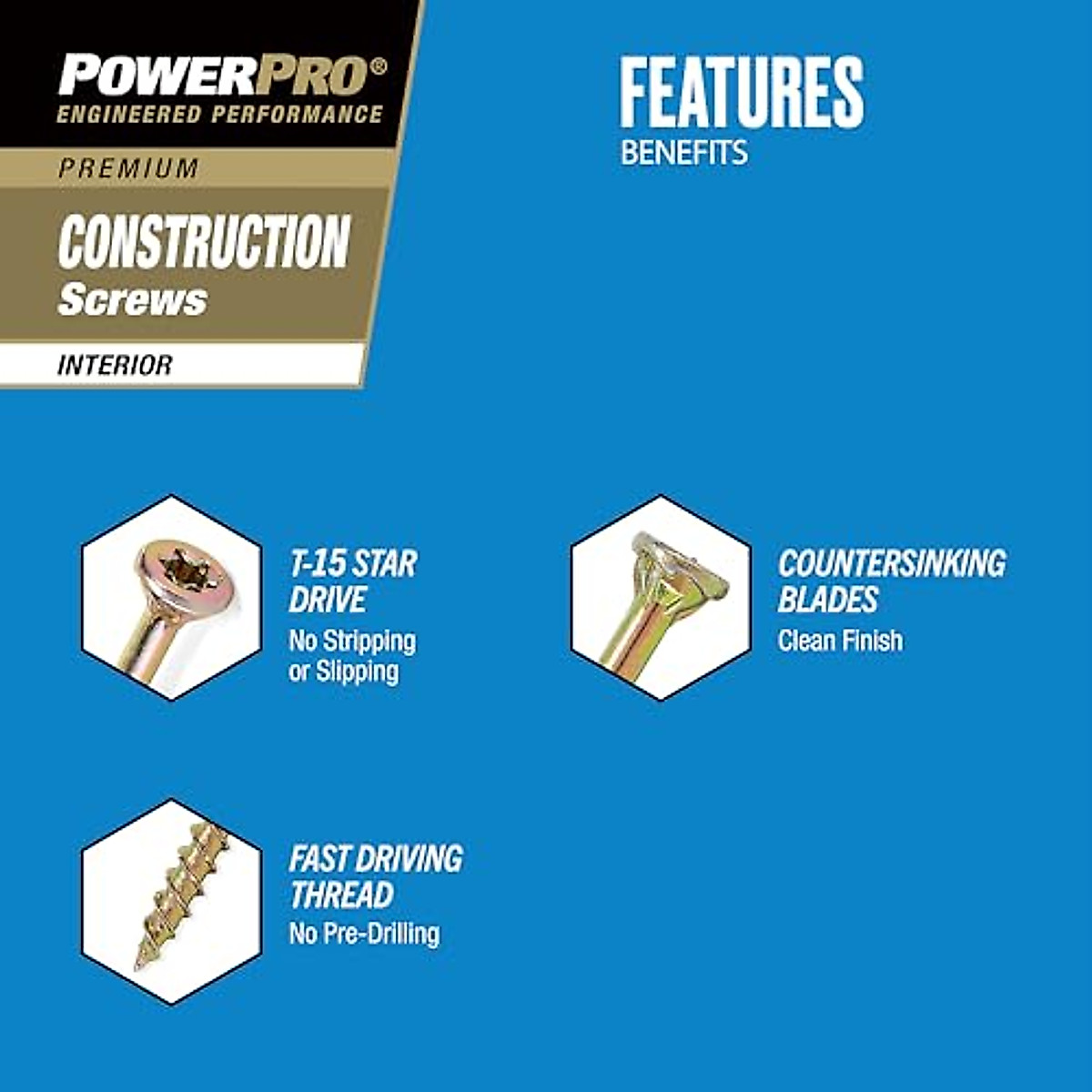 Power Pro Premium Interior Construction Screws (#6 x 1) - 100pc