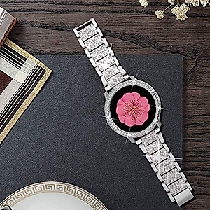 AMODOO Compatible for Samsung Galaxy Watch Active 2 Band + Case, Women Replacement Strap& Full Around PC Bumper for Galaxy Watch Active 2 40mm (Silver/40mm)