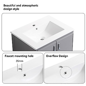 24 Inch Bathroom Vanity with Sink Combo, Floating Bathroom Vanity Set with Two Metal Soft Close Cabinet Doors Modern Wall Mounted Bathroom Vanity Cabinet with White Ceramic Sink, for Small Space